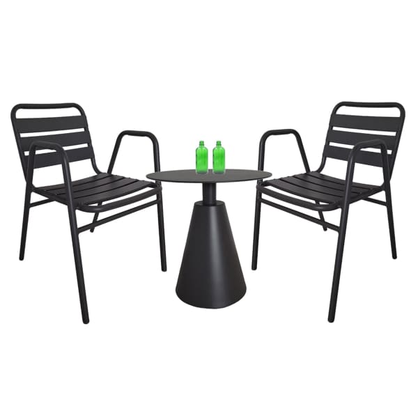 Kochi Outdoor 2 Chairs & Coffee Table Set in Black - Arena Living