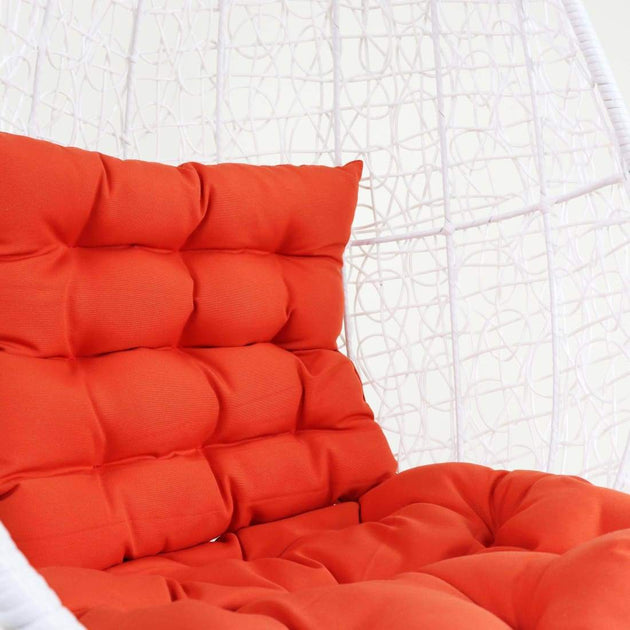 White Cocoon Swing Chair Orange Cushion - Arena Living